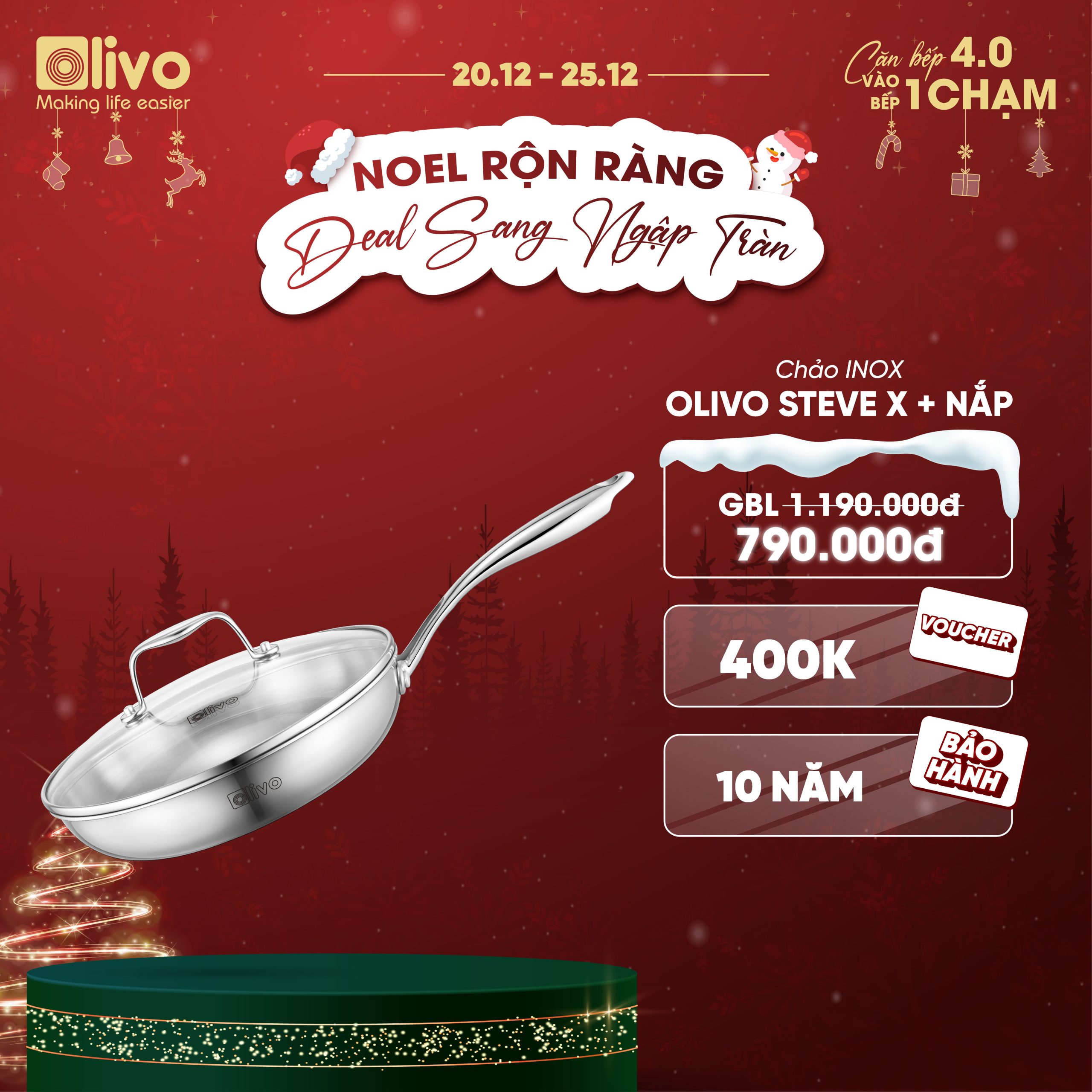 CHẢO 4 LỚP INOX OLIVO STEVE X - Chống Dính Tự Nhiên, Đường Kính 24cm ...