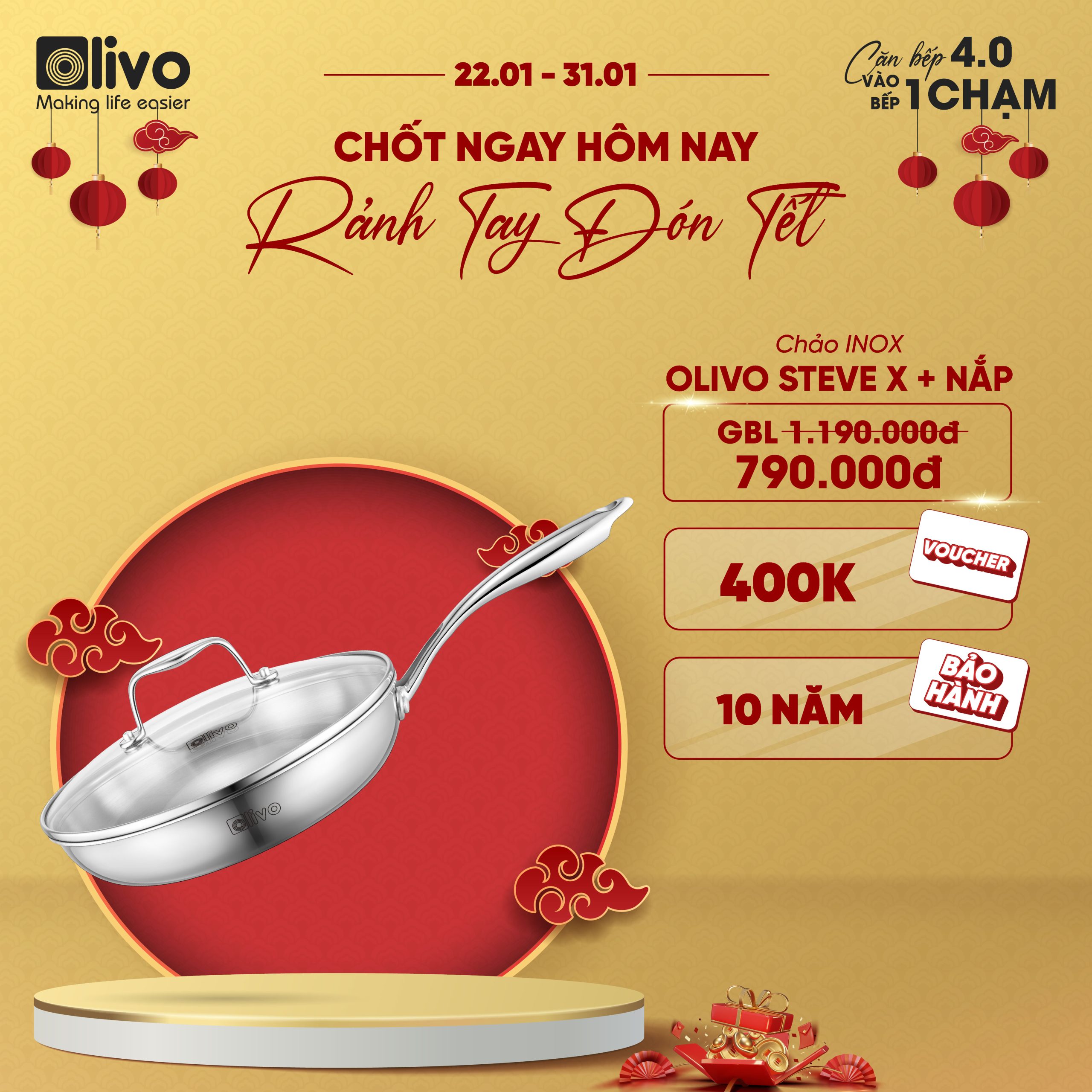 CHẢO 4 LỚP INOX OLIVO STEVE X - Chống Dính Tự Nhiên, Đường Kính 24cm ...