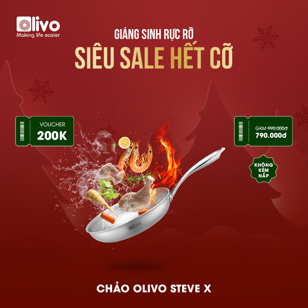 CHẢO 4 LỚP INOX OLIVO STEVE X - Chống Dính Tự Nhiên, Đường Kính 24cm ...